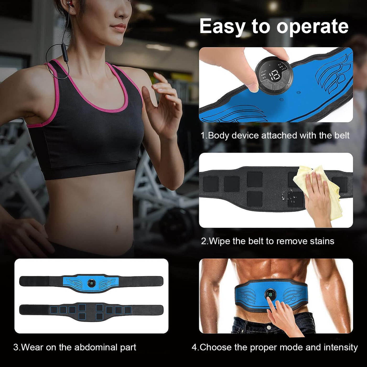 EMS Fat Burning Abs Muscle Toning belt - 6 Modes Rechargeable